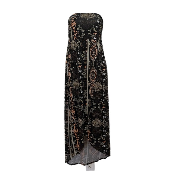 Lascana | Dresses | Lascana Bandeau Black Floral Front Open Split Maxi ...
